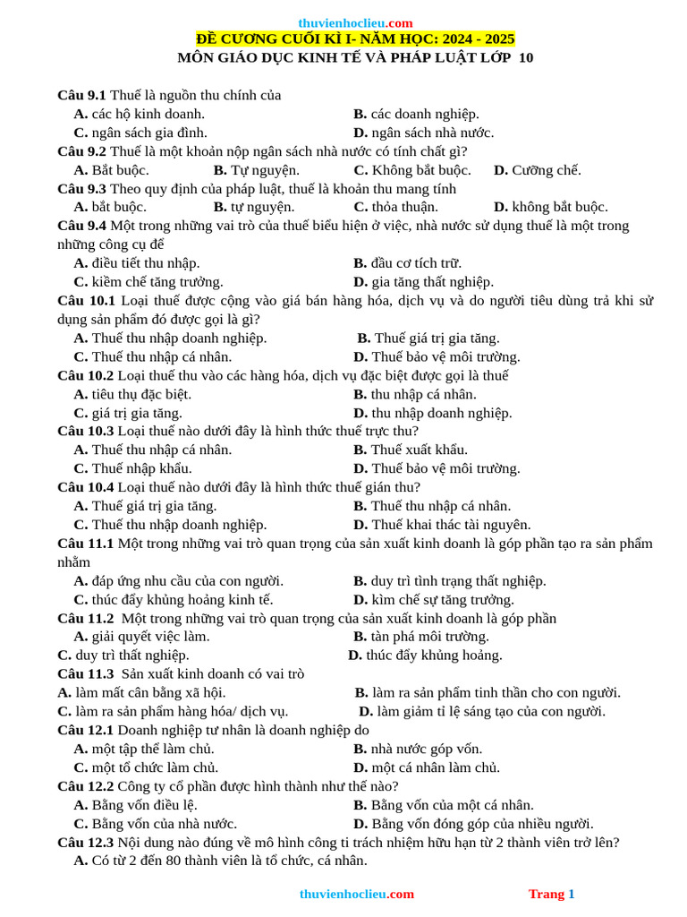 Đúng Sai KTPL 10 Chk1 | PDF