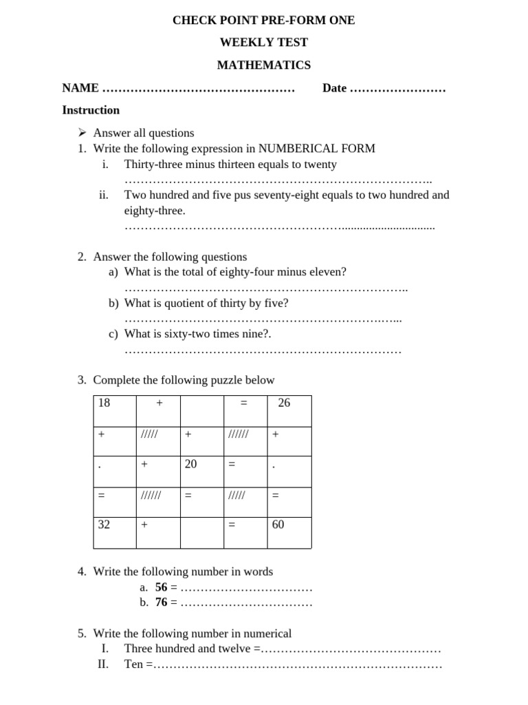 CHECK POINT PRE | PDF | Mathematics