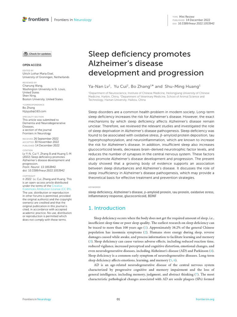 Sleep Deficiency Promotes Alzheimer's Disease Development and ...