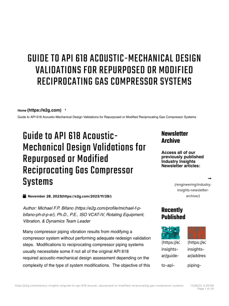 Guide To API 618 Acoustic-Mechanical Design Validations For Repurposed ...