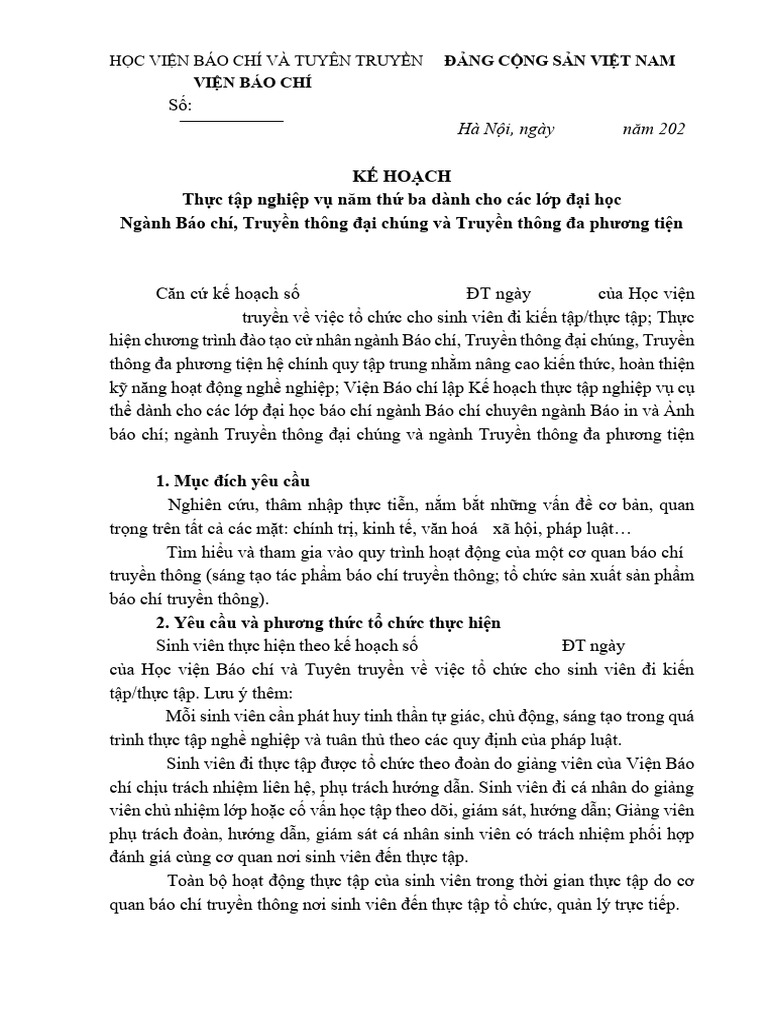 K41.Kế-hoạch-thực-tập-năm-3 | PDF