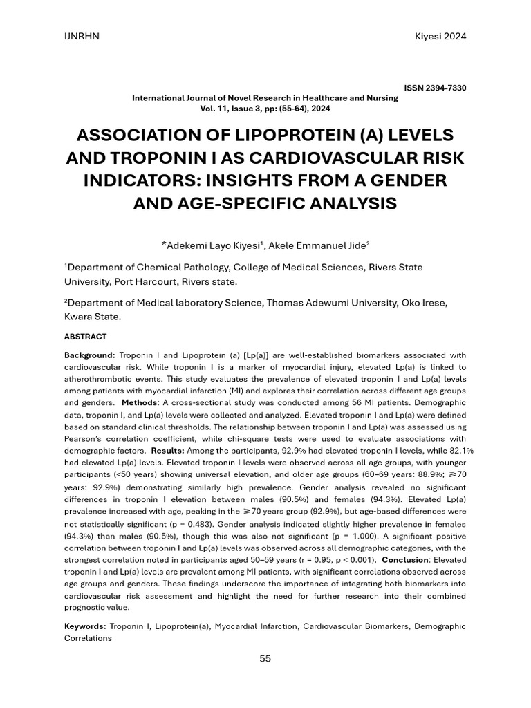 Association of Lipoprotein (a) Levels and Troponin i as Cardiovascular ...
