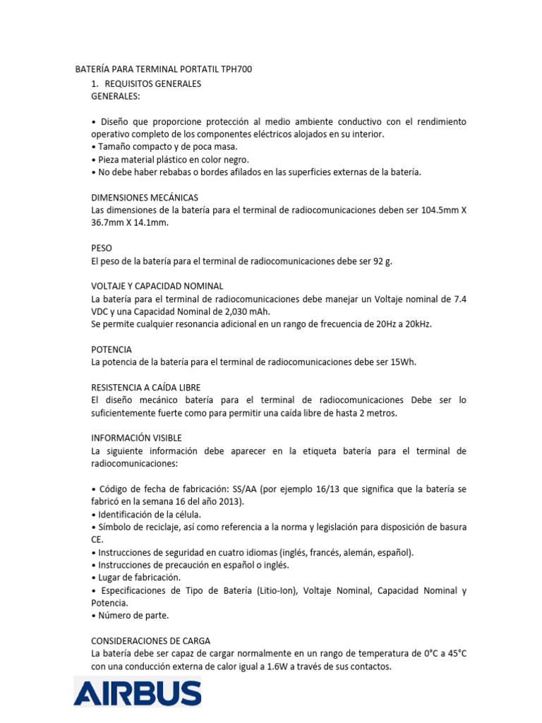 Batería TPH700: Especificaciones y Carga | PDF | Radio | Ingenieria ...