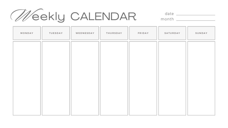 White Grey Minimalist Simple Weekly Calendar | PDF