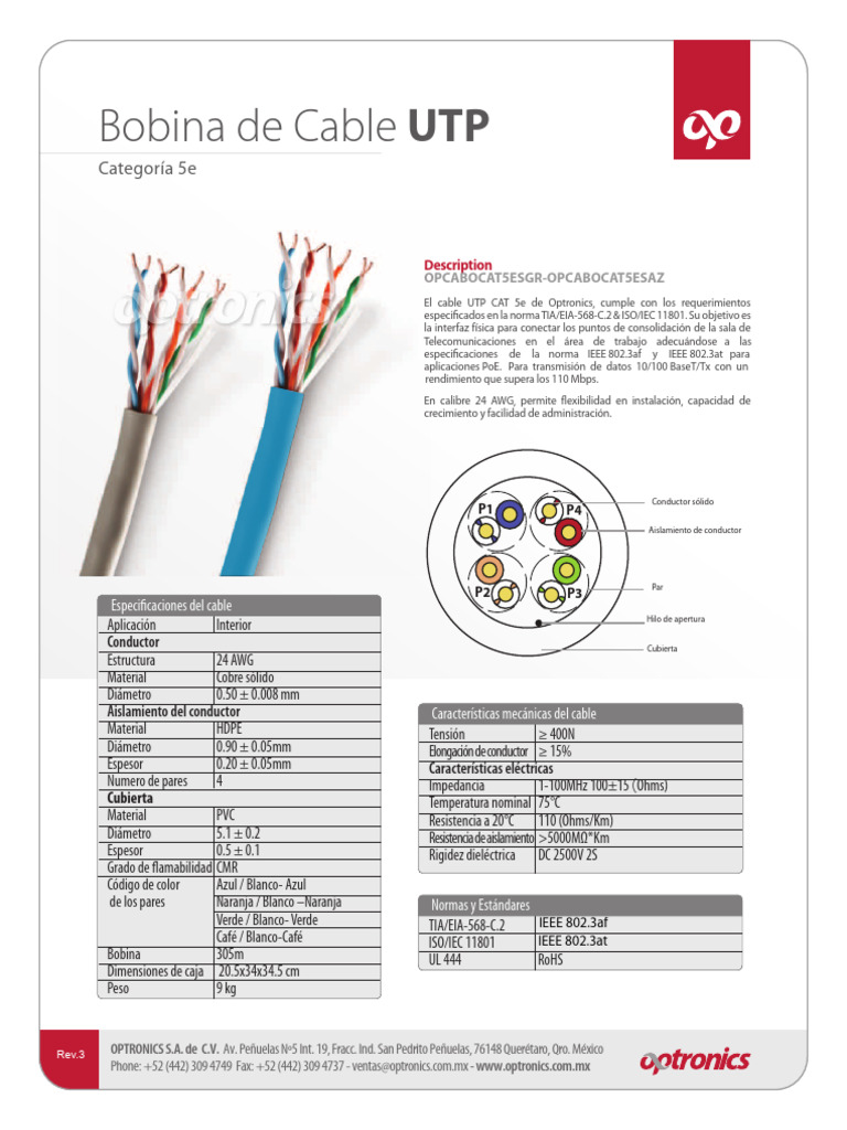 Bobina de Cable UTP CAT 5e Optronics | PDF | Tecnología de información ...