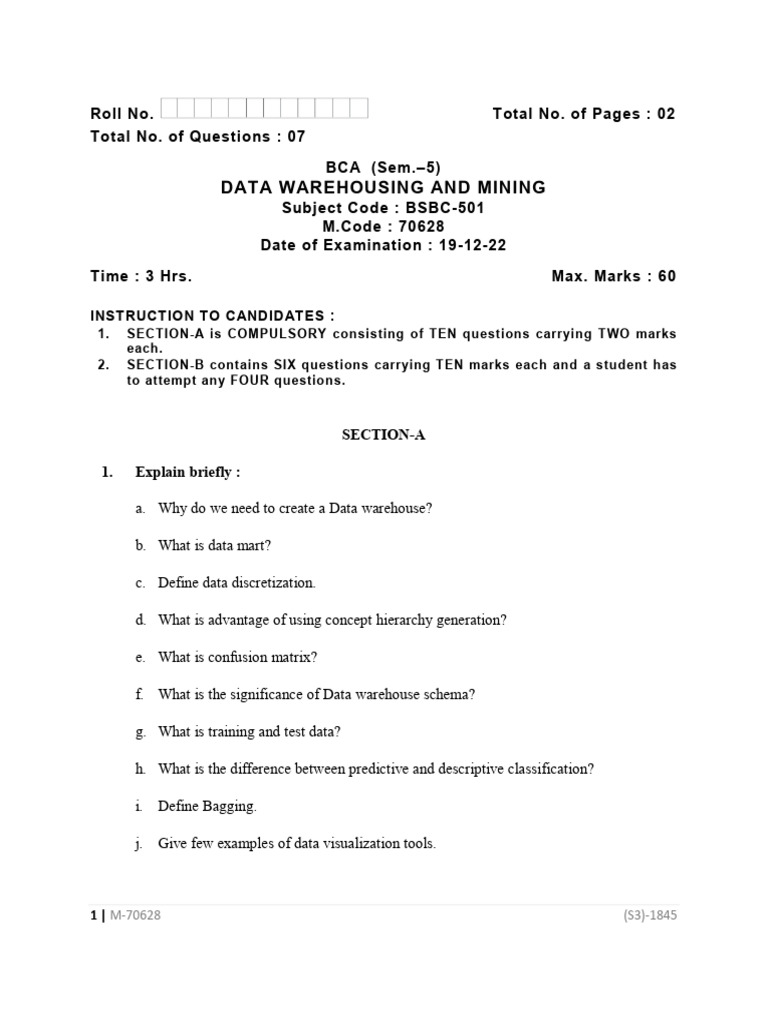 bca-5-sem-data-warehousing-and-mining-70628-dec-2022 | PDF bca-5-sem-data-warehousing-and-mining-70628-dec-2022 | PDF