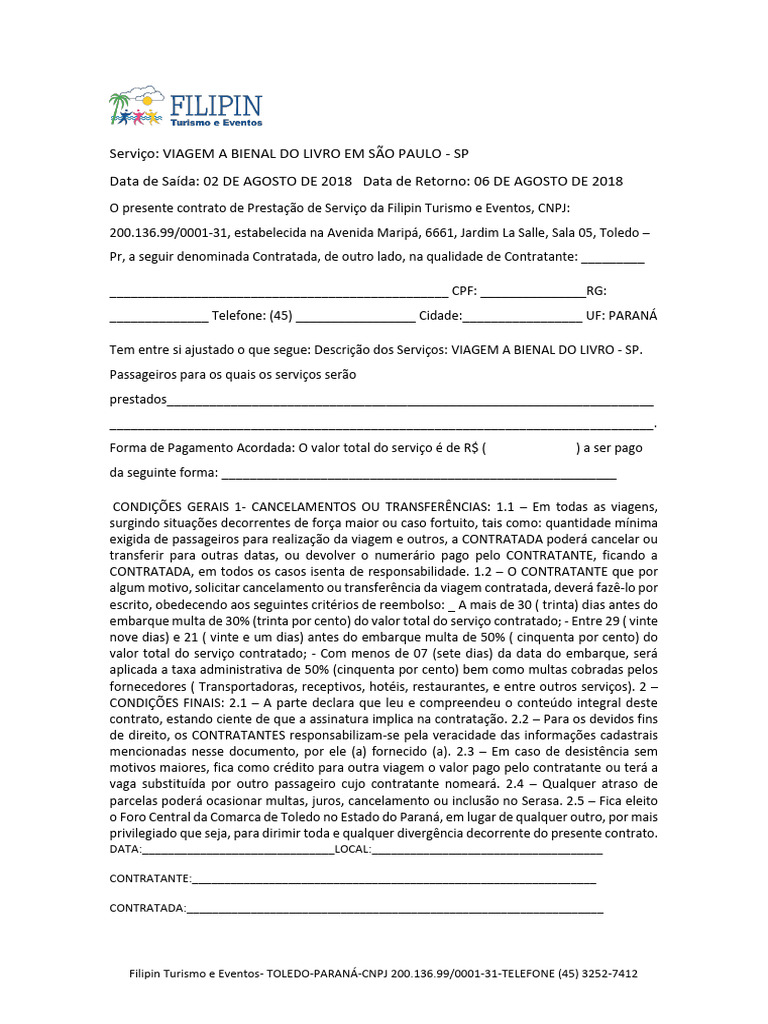 CONTRATO DE VIAGEM BIENAL DO LIVRO | PDF