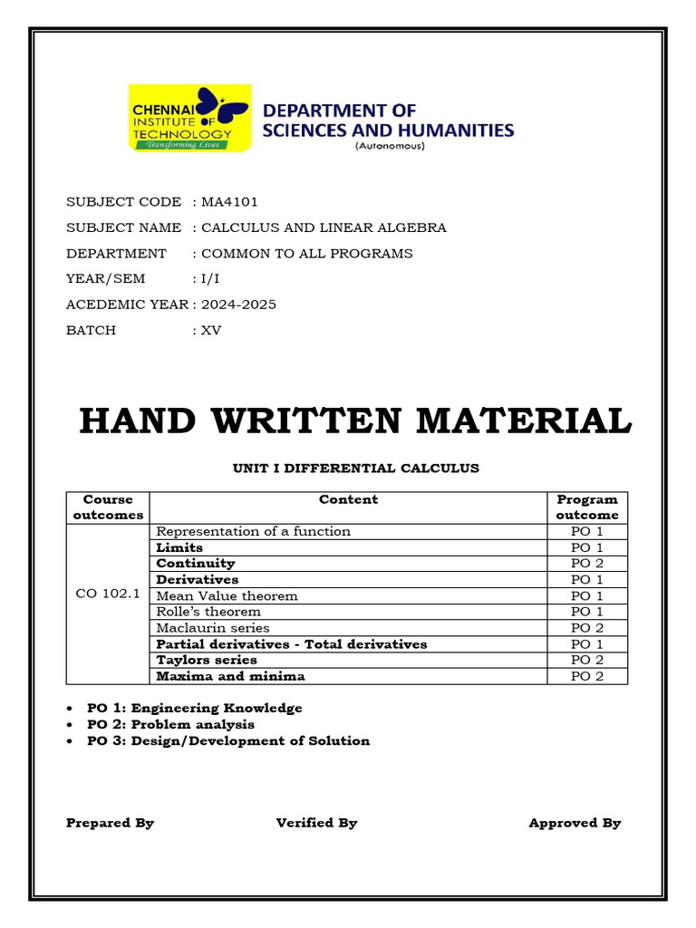 Unit I DIFFERENTIAL CALCULUS (HW) | PDF