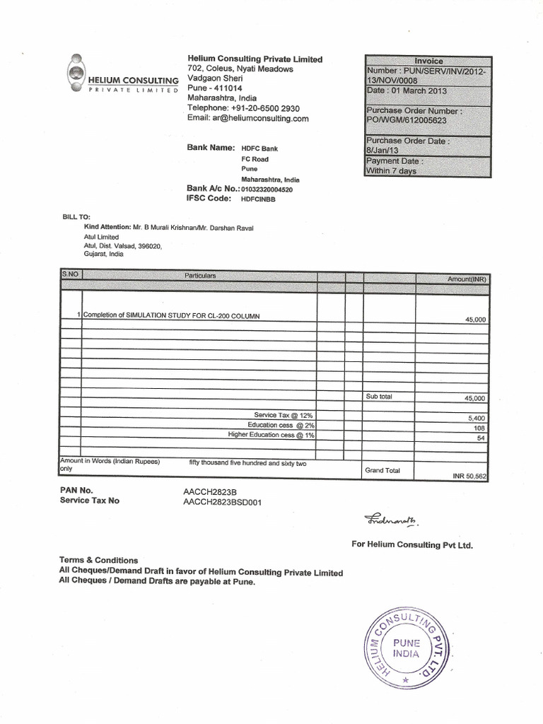 Service Tax Invoices Helium Consulting | PDF