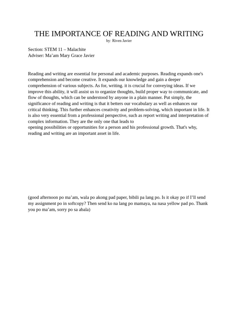 The Importance of Reading and Writing | PDF