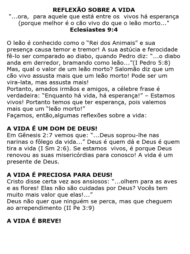 Reflexões sobre a Vida e Esperança | PDF
