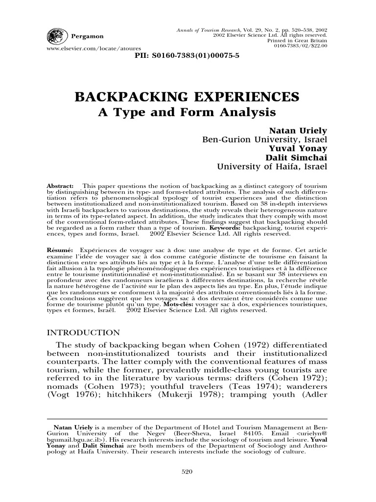 BACKPACKING_EXPERIENCES_A_Type_and_Form | PDF | Tourism | Motivation
