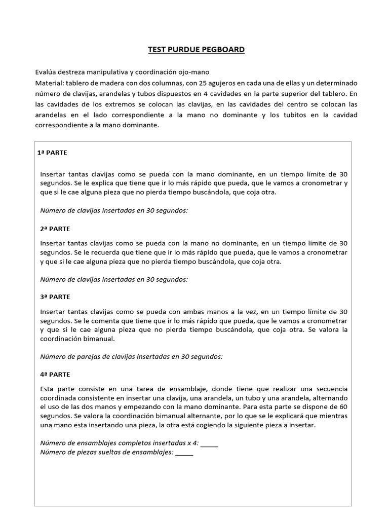 Test Purdue Pegboard | PDF