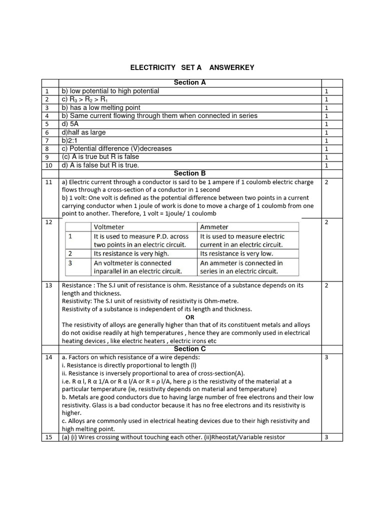 Electricity Answer Key for Set A & B | PDF | Electrical Resistance And ...