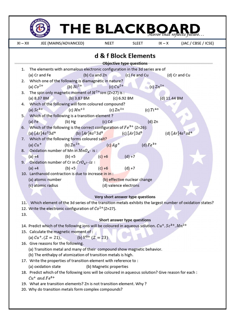 d & f block new | PDF | Transition Metals | Sets Of Chemical Elements