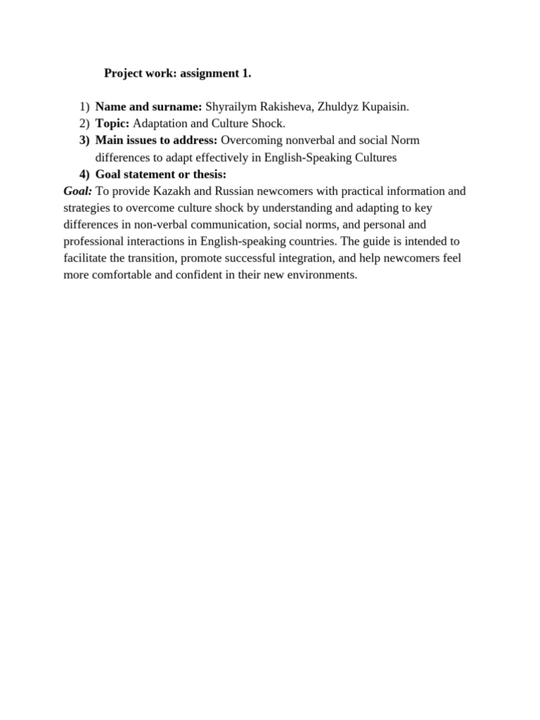 Project Assignment 1 Zhuldyz, Shyrai | PDF