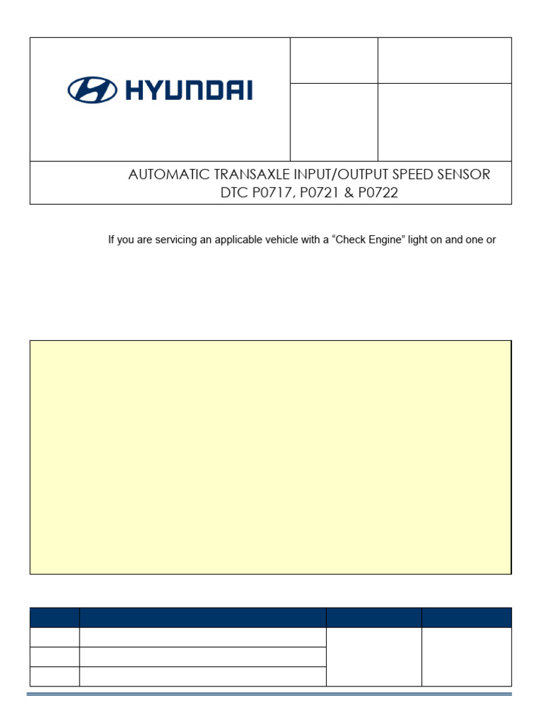 Hyundai TSB Input Speed Sensors | PDF | Electrical Connector | Motor ...