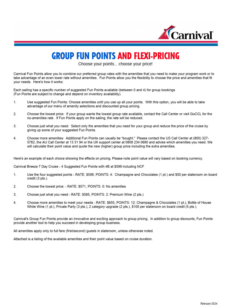 Group Fun Points and Flexi Pricing | PDF | Cabin (Ship)