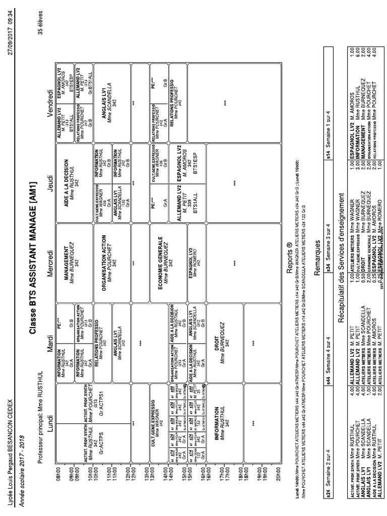 Emplois Du Temps BTS CPGE DCG 2017 2018 | PDF