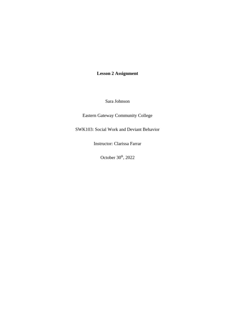 SWK103 Lesson 2 Assignment | PDF | Witchcraft | Deviance (Sociology)