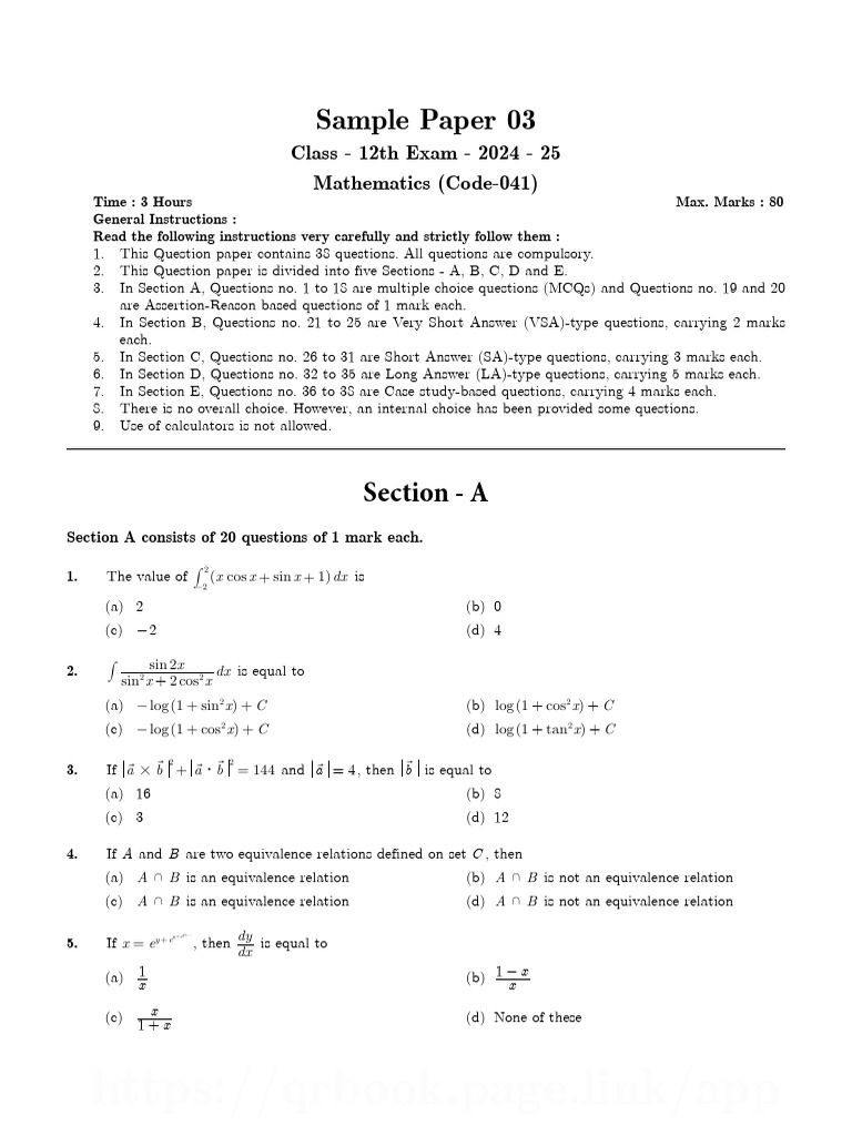 Xii Math- Sqp3 | PDF | Chemical Substances | Vitamin