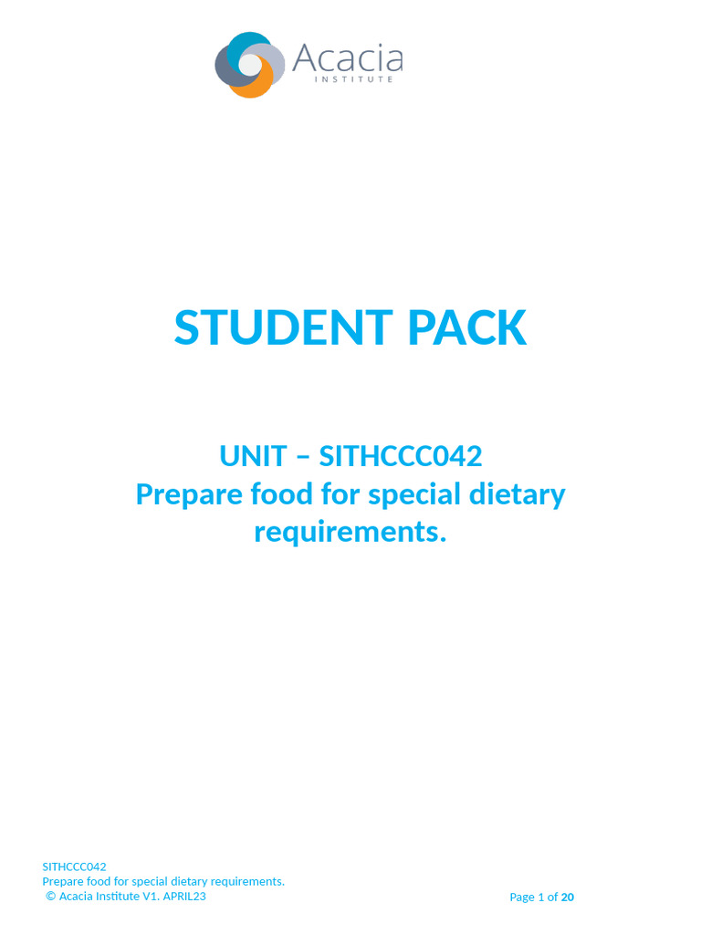 SITHCCC042 Student Pack | PDF | Diet (Nutrition) | Diet & Nutrition