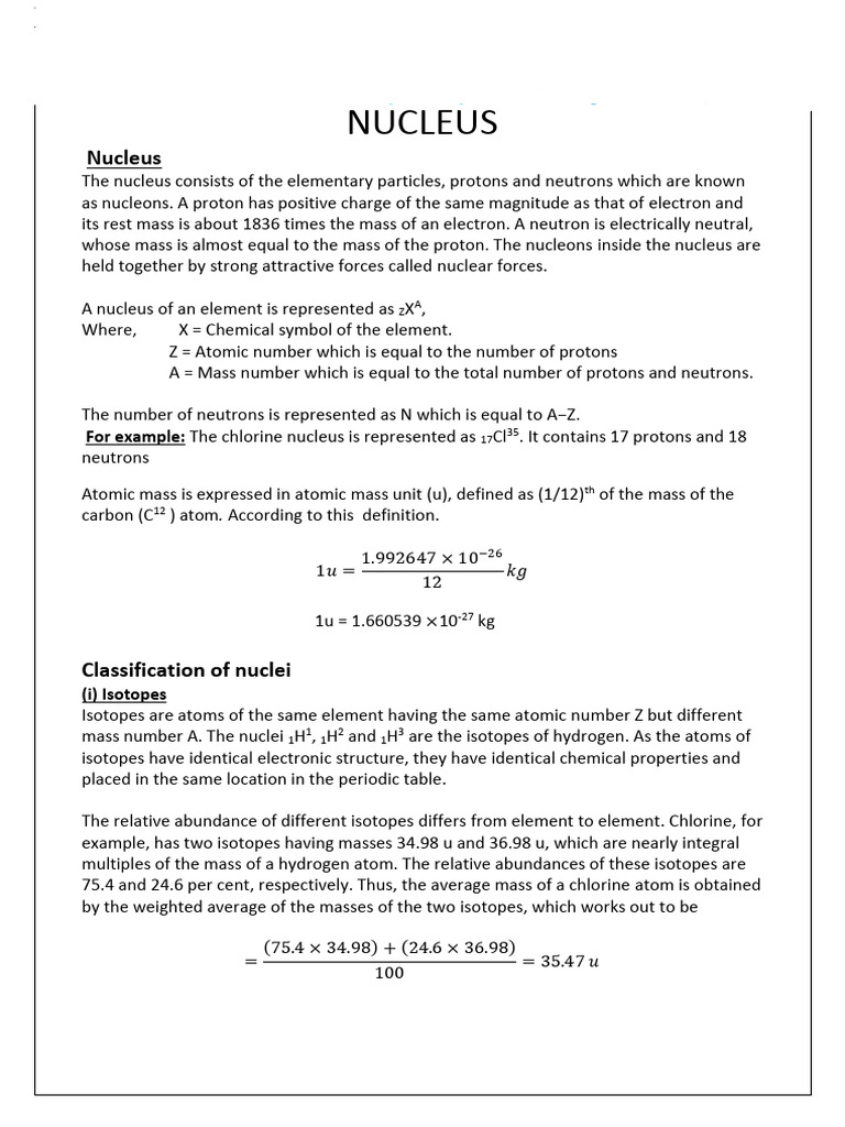 nucleus chapter | PDF | Atomic Nucleus | Isotope