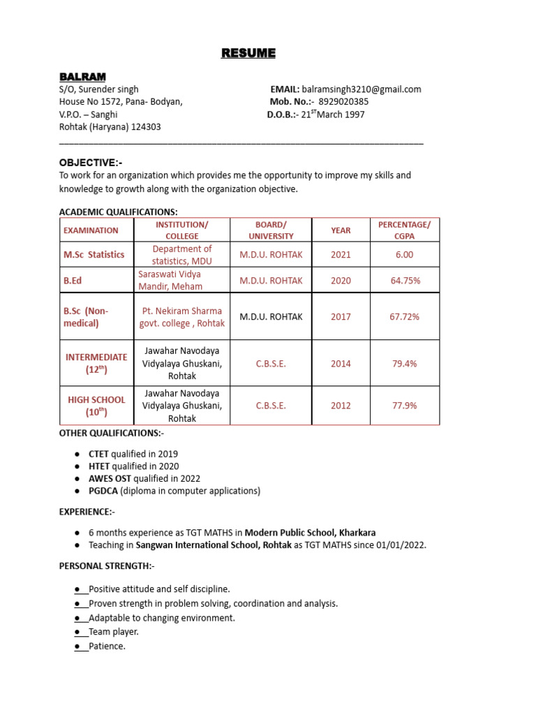 Balram CV (2) | PDF
