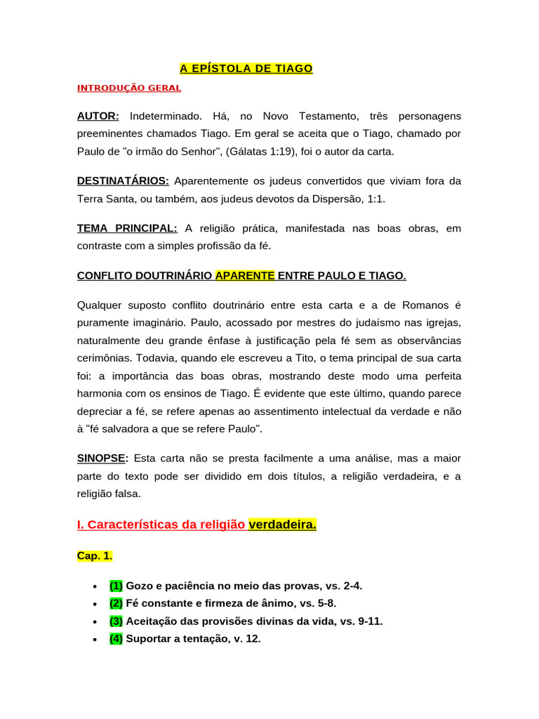 A EPÍSTOLA DE TIAGO | PDF | Epístola de Tiago | Apóstolo Paulo