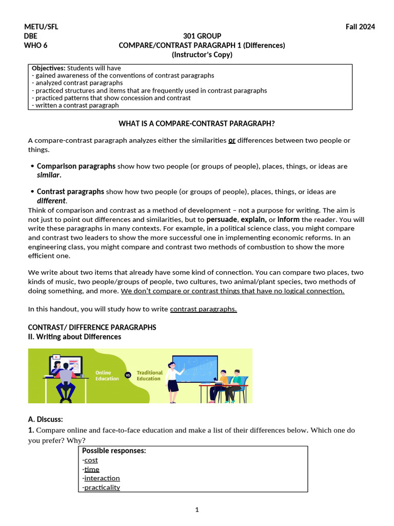 WHO 6 INS (Compare Contrast-Differences) | PDF | Extraversion And Introversion | Nonverbal ...