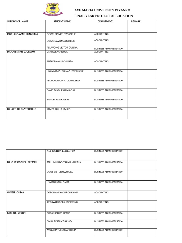 Final Year Project Allocation 2023 | PDF