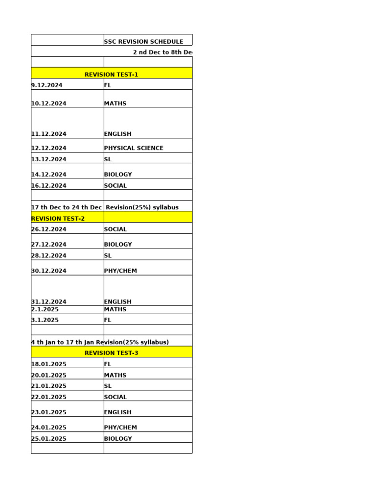 SSC Revision Schedule 2024-25 | PDF