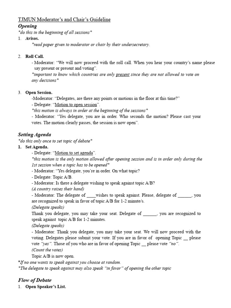 Moderator and Chair Guideline | PDF | United Nations General Assembly | Political Law