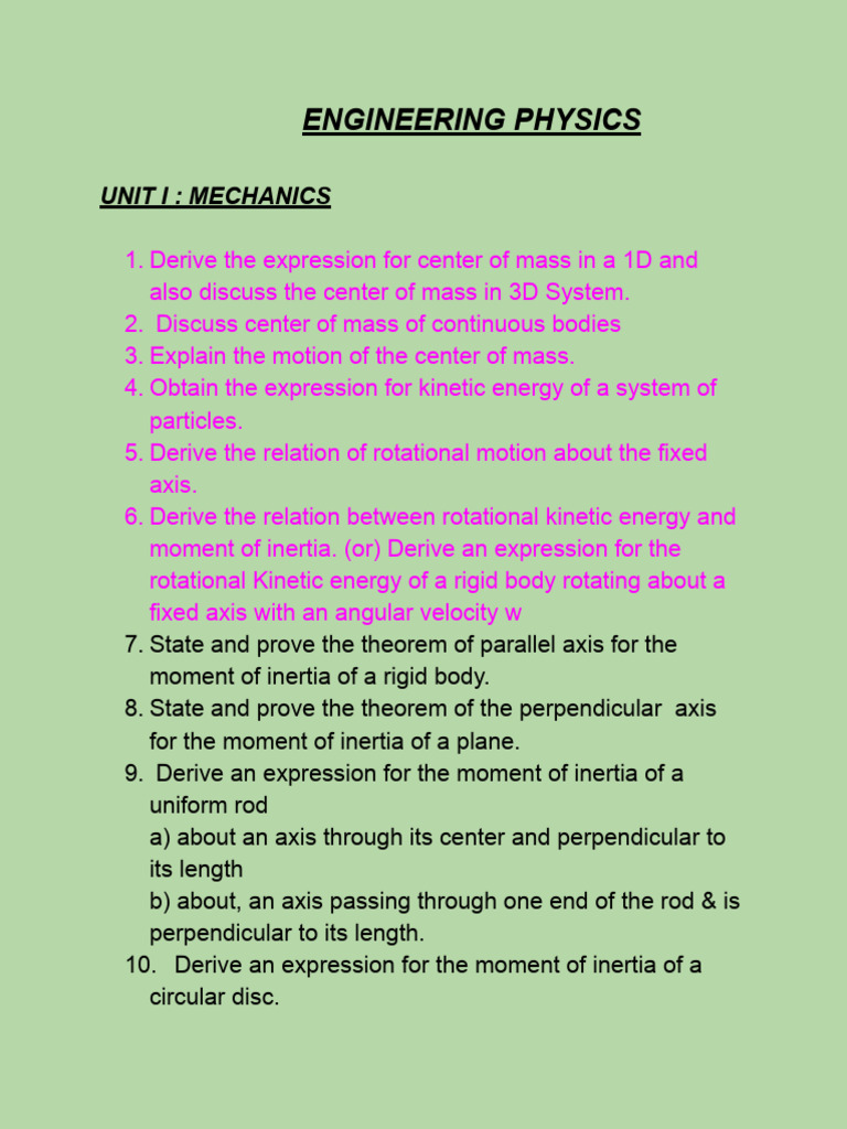 ENGINEERING PHYSICS | PDF | Rotation Around A Fixed Axis | Waves