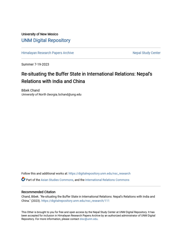Re-Situating The Buffer State in International Relations - Nepal - S | PDF | Space | Liberal ...
