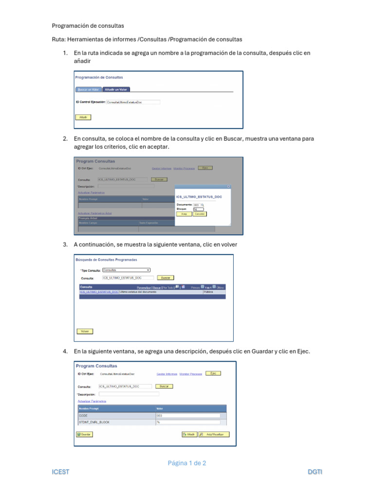 Programación de Consultas en DGTI | PDF