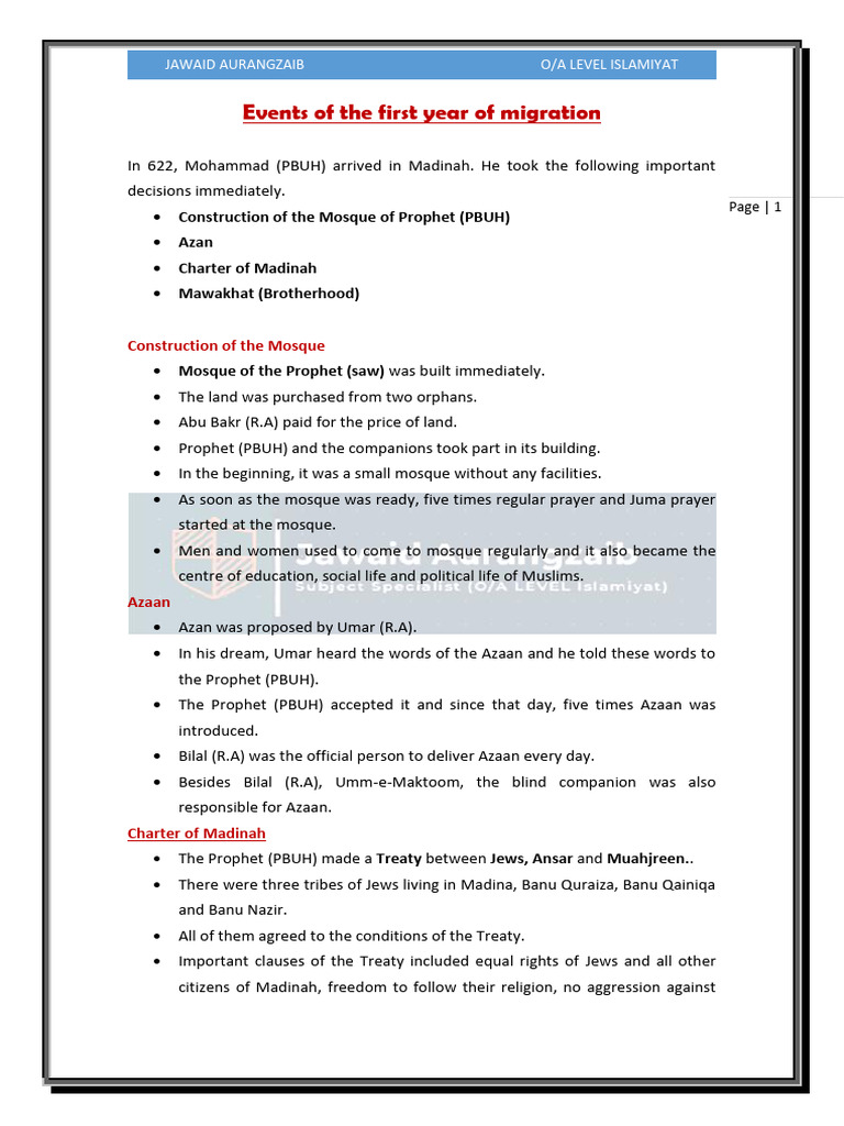 1st Year of Hijra | PDF | Medina | Muhammad