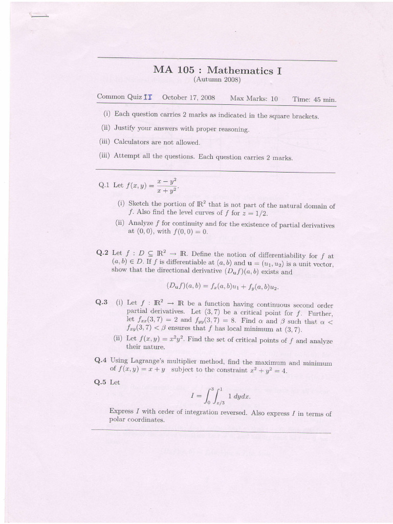 2008_Quiz_2_Paper | PDF | Mathematics | Mathematical Concepts