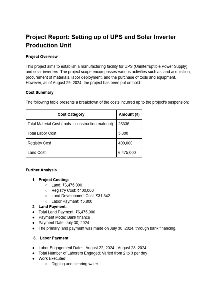 Project Report_ Setting up of UPS and Solar Inverter Production Unit (1 ...