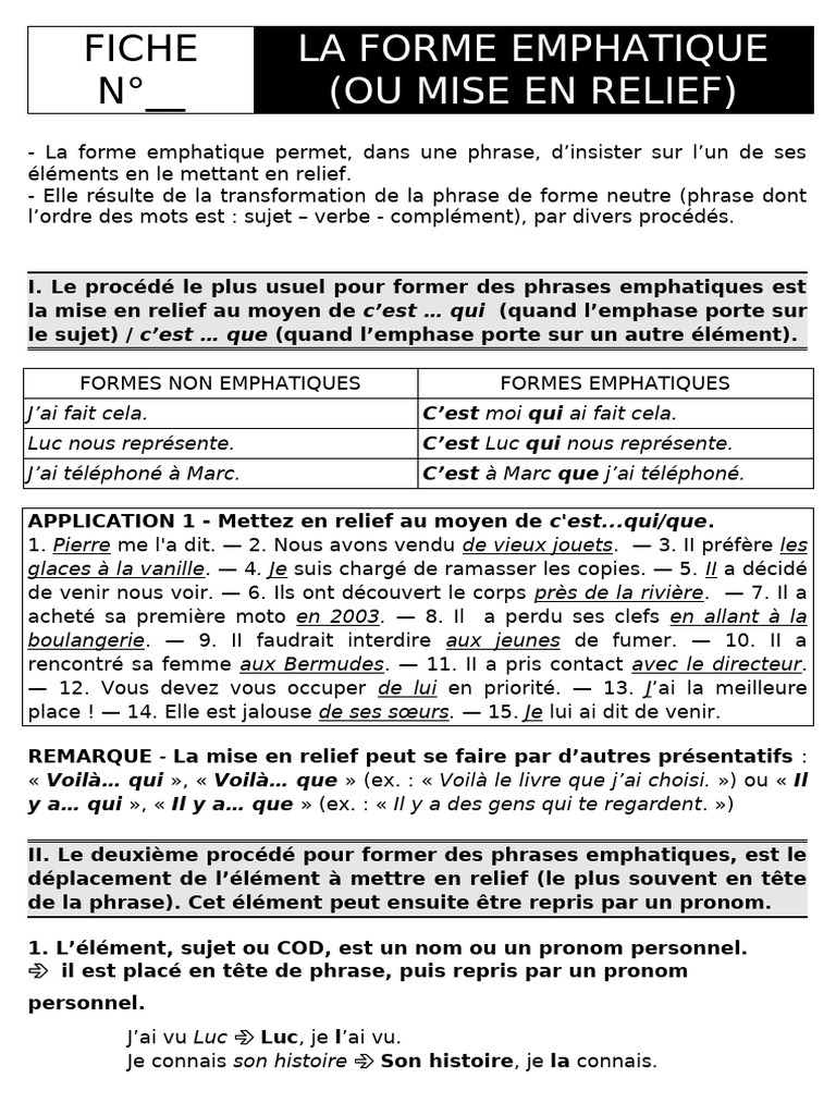 La forme emphatique en français | PDF | Pronom | Phrase