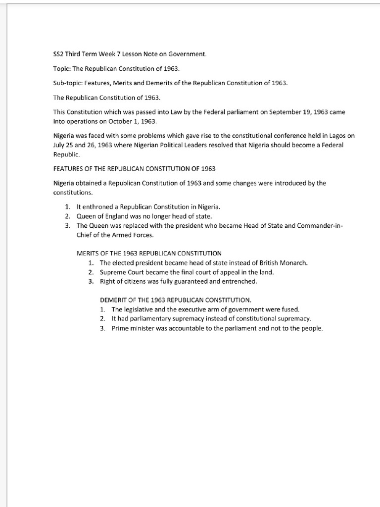 SS2 Third Term Week 7 Govt | PDF