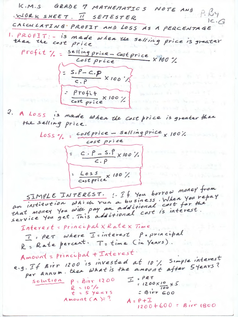 G7 Maths Profit and Loss Unit 4 | PDF