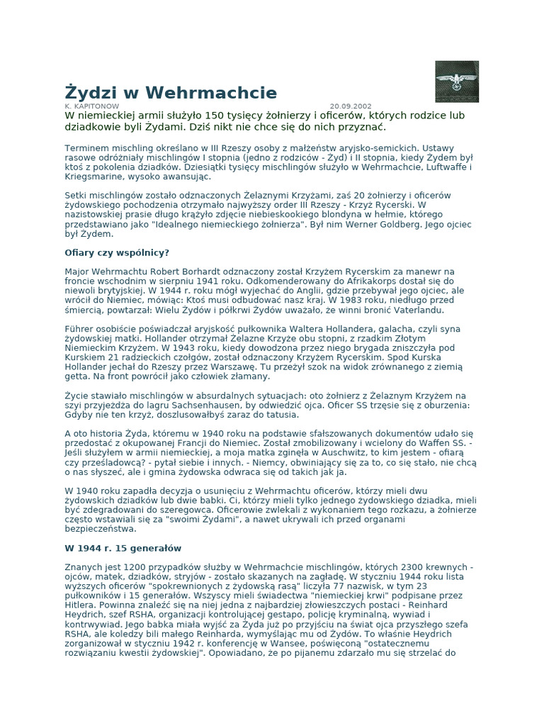 Zydzi W Wehrmachcie | PDF