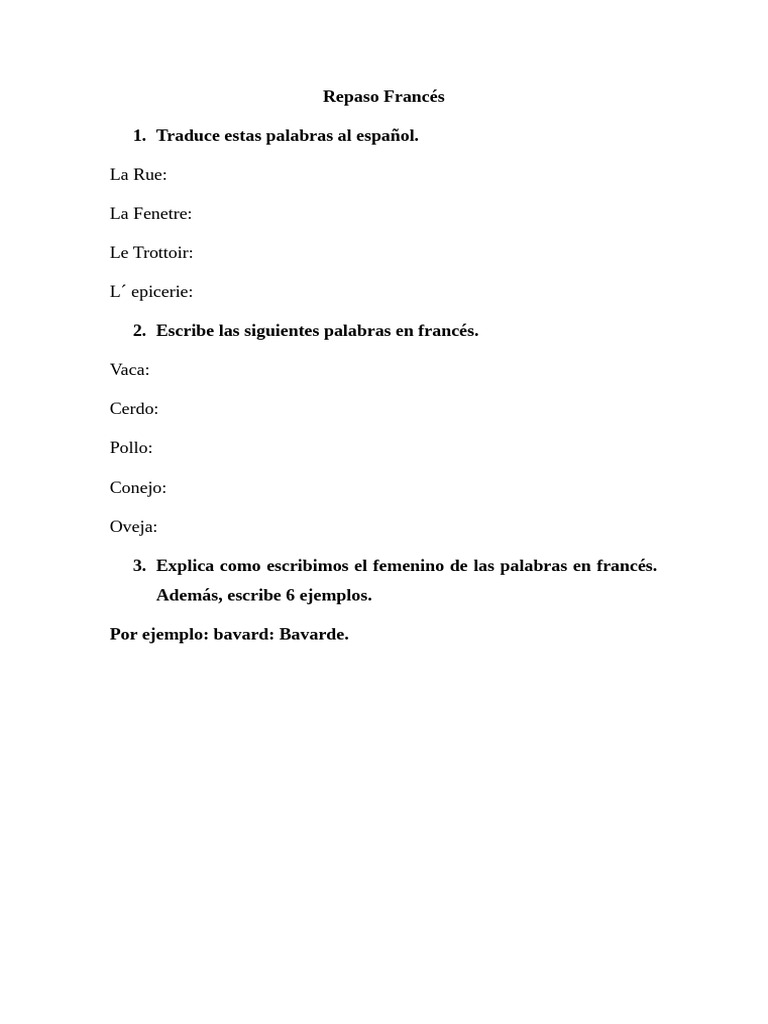 Repaso Exámen Francés | PDF