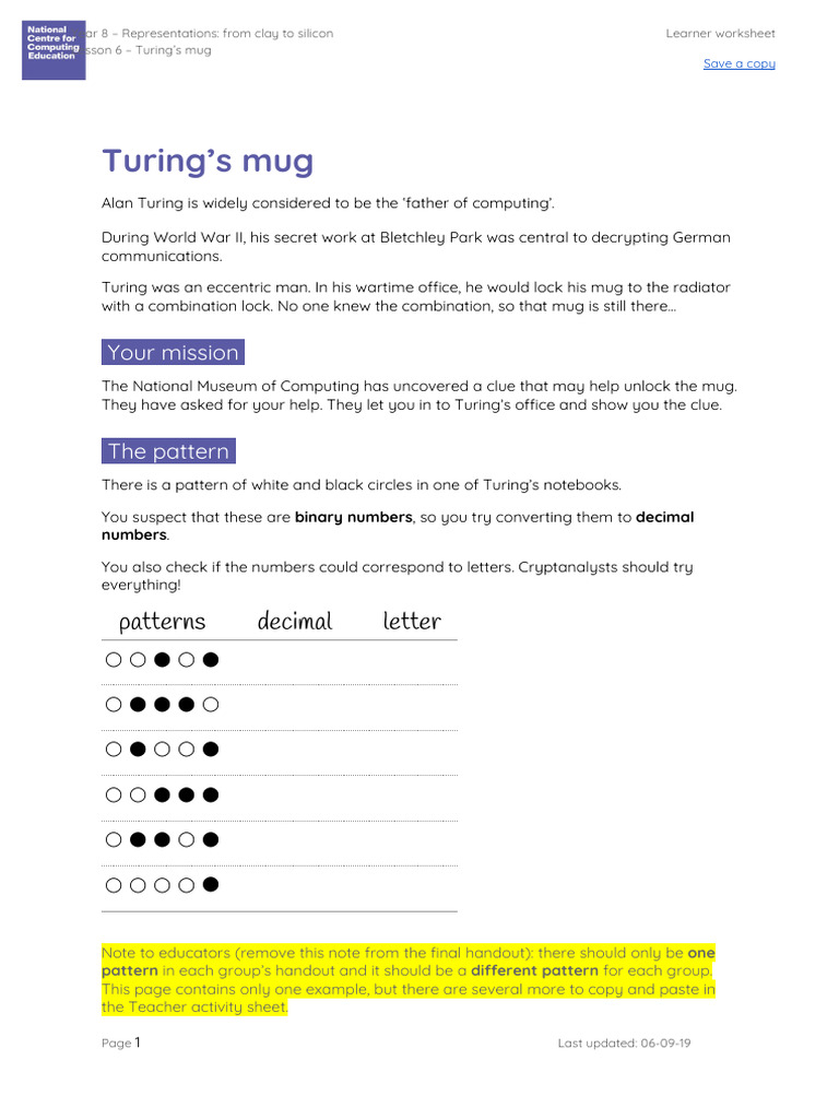 A2 Worksheet – Turing_s mug | PDF | Alan Turing | Cryptography