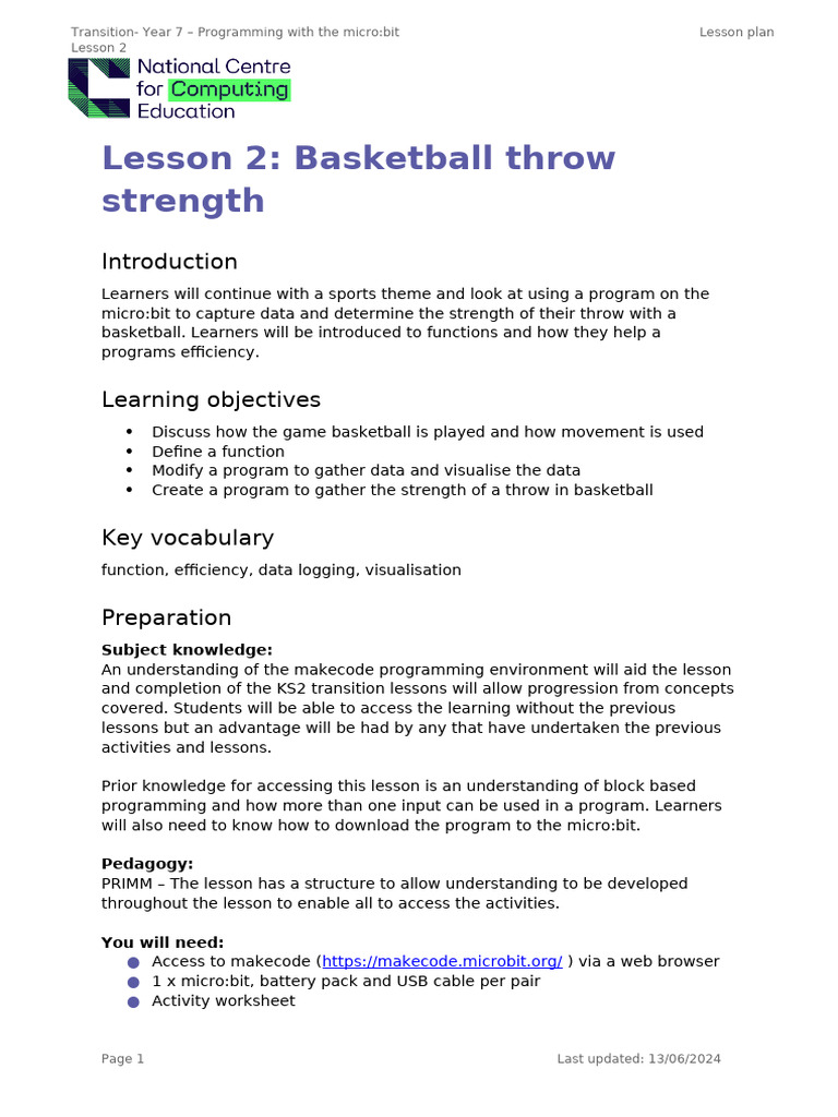 L2 Lesson Plan - Basketball Throw Strength | PDF | Lesson Plan | Learning