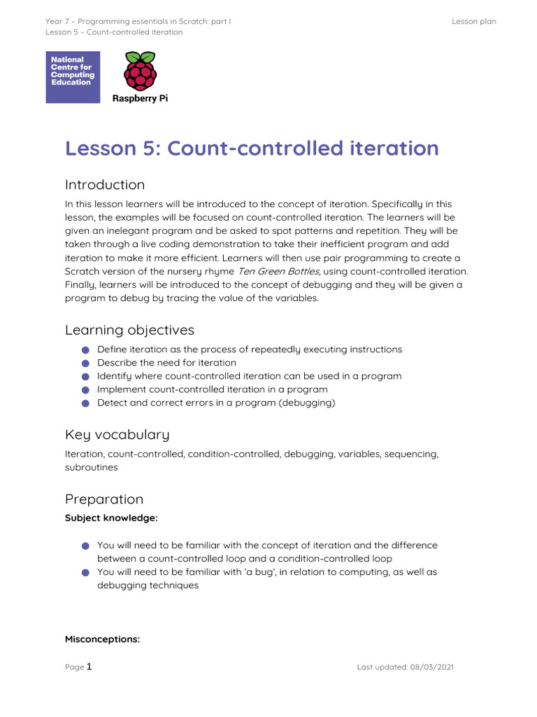 L5 Lesson Plan Programming Essentials In Scratch Part I Y7 Pdf Software Bug Computer 