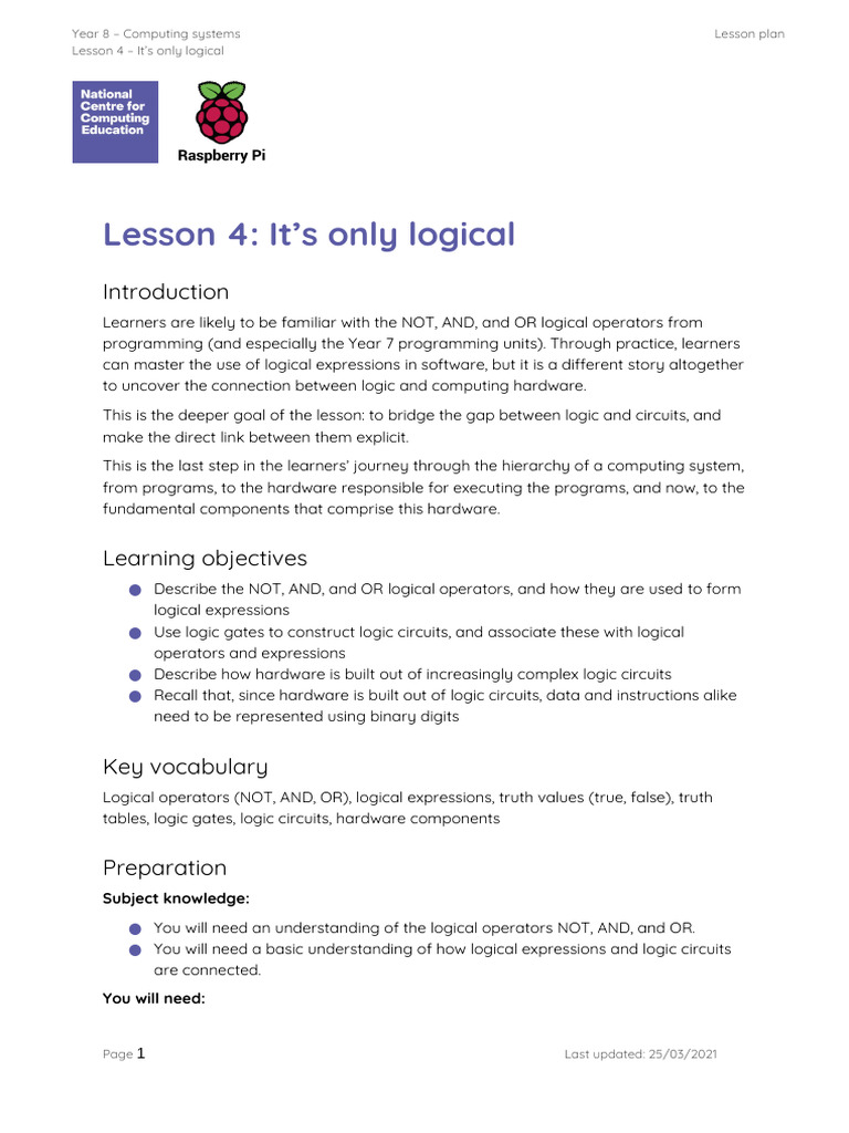 Year 8 Computing: Logic and Circuits | PDF | Logic Gate | Logic