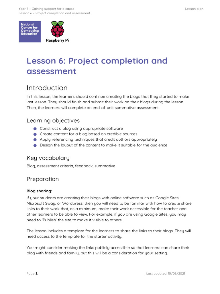 Year 7 Blog Project Assessment | PDF | Lesson Plan | Blog