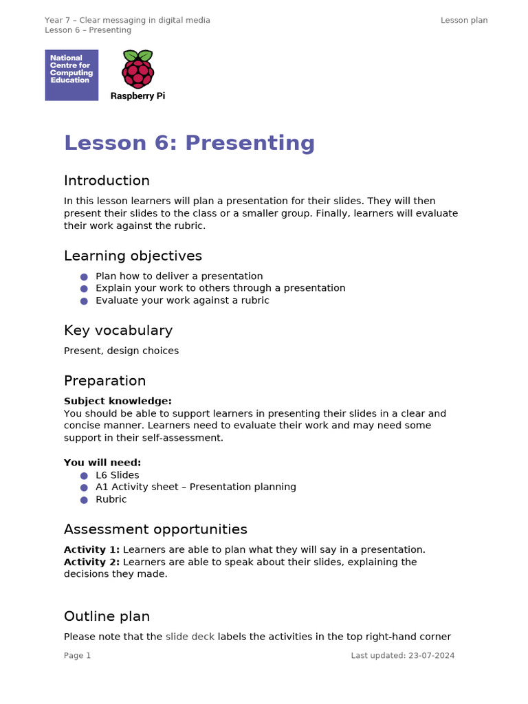 Lesson Plan - Year 7 - Clear messaging in digital media - Lesson 6 | PDF | Application Software ...